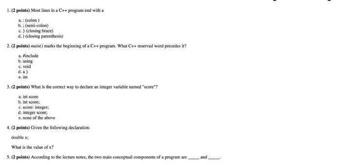 Solved Most lines in a C++ program end with | Chegg.com