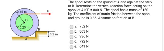 Solved The spool rests on the gound at A and against the | Chegg.com