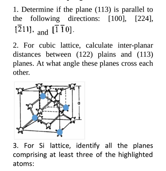 Solved 1. Determine if the plane (113) is parallel to the | Chegg.com