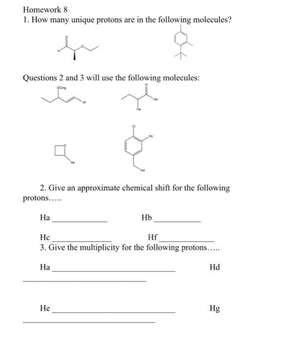 Solved How many unique protons are in the following | Chegg.com