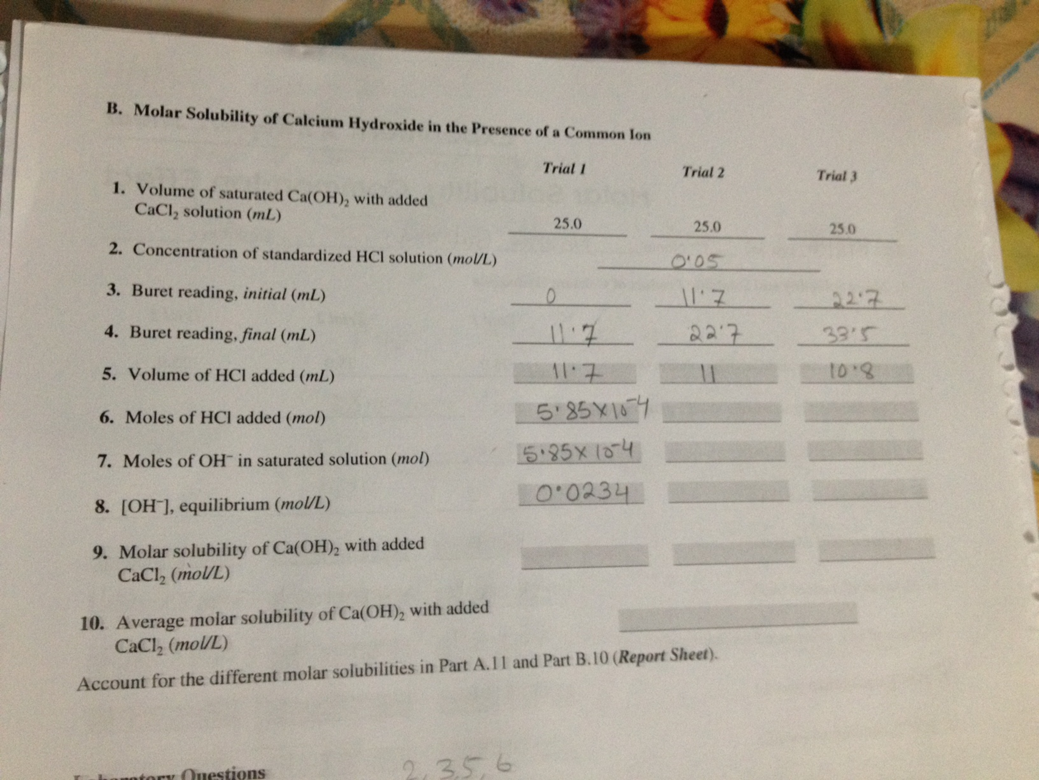 Solved Molar Solubility of Calcium Hydroxide in the Presence | Chegg.com
