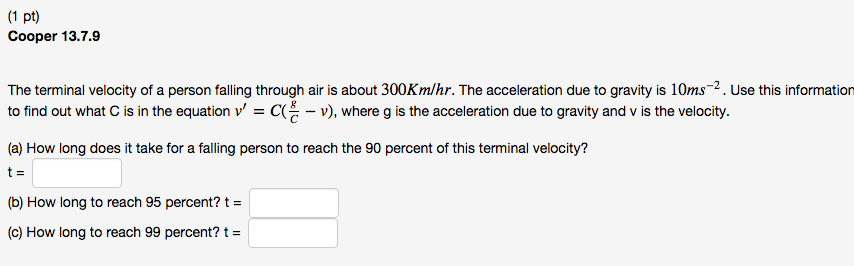 Solved The terminal velocity of a person falling through air | Chegg.com
