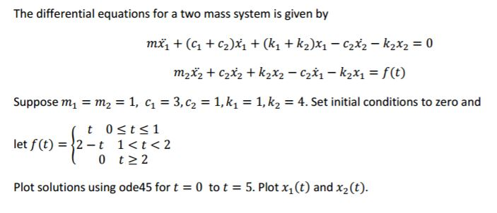 Solved The differential equations for a two mass system is | Chegg.com