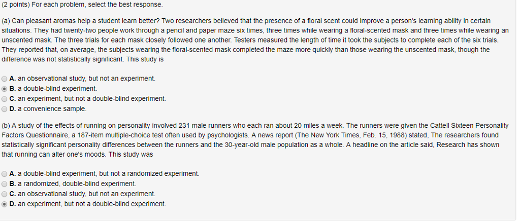 Solved (2 points) For each problem, select the best response | Chegg.com