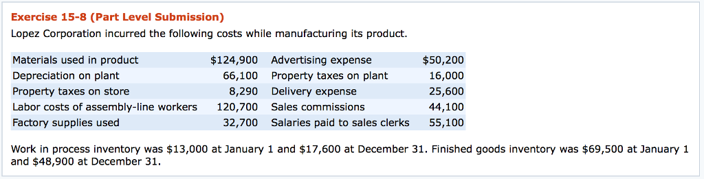 Solved Exercise 15-8 (Part Level Submission) Lopez | Chegg.com