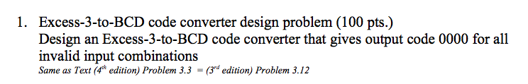 Solved Excess-3-to-BCD code converter design problem Design | Chegg.com