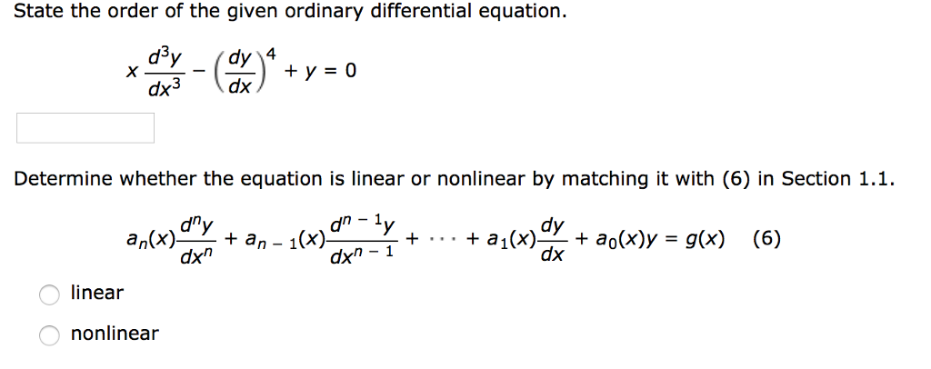 Solved State The Order Of The Given Ordinary Differential
