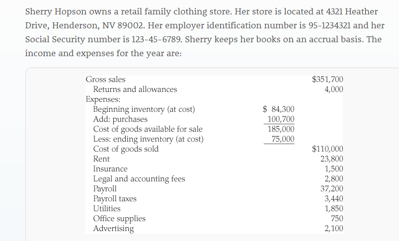Solved Sherry Hopson owns a retail family clothing store. | Chegg.com