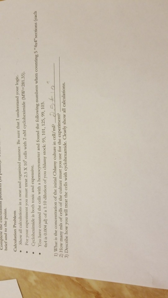 brief and to the point. Calculation Problem . Show · | Chegg.com