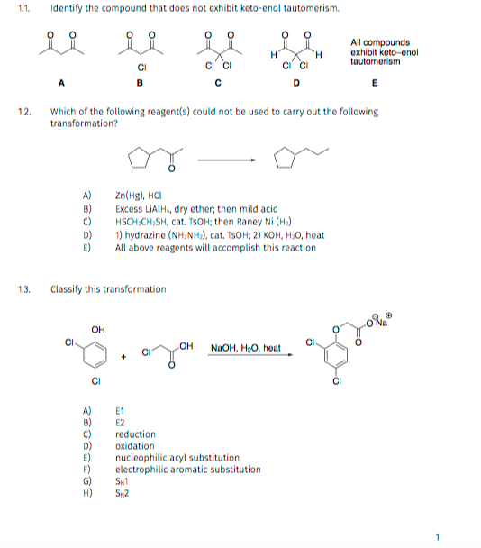 Solved Identify the compound that does not exhibit keto-enol | Chegg.com