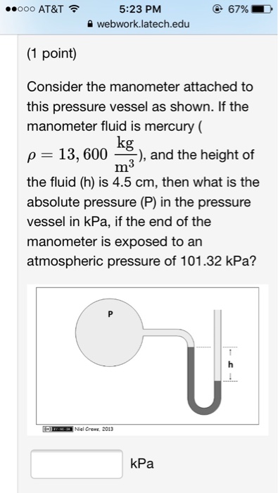 Solved Consider the manometer attached to this pressure | Chegg.com Solved Consider the manometer attached to this pressure | Chegg.com