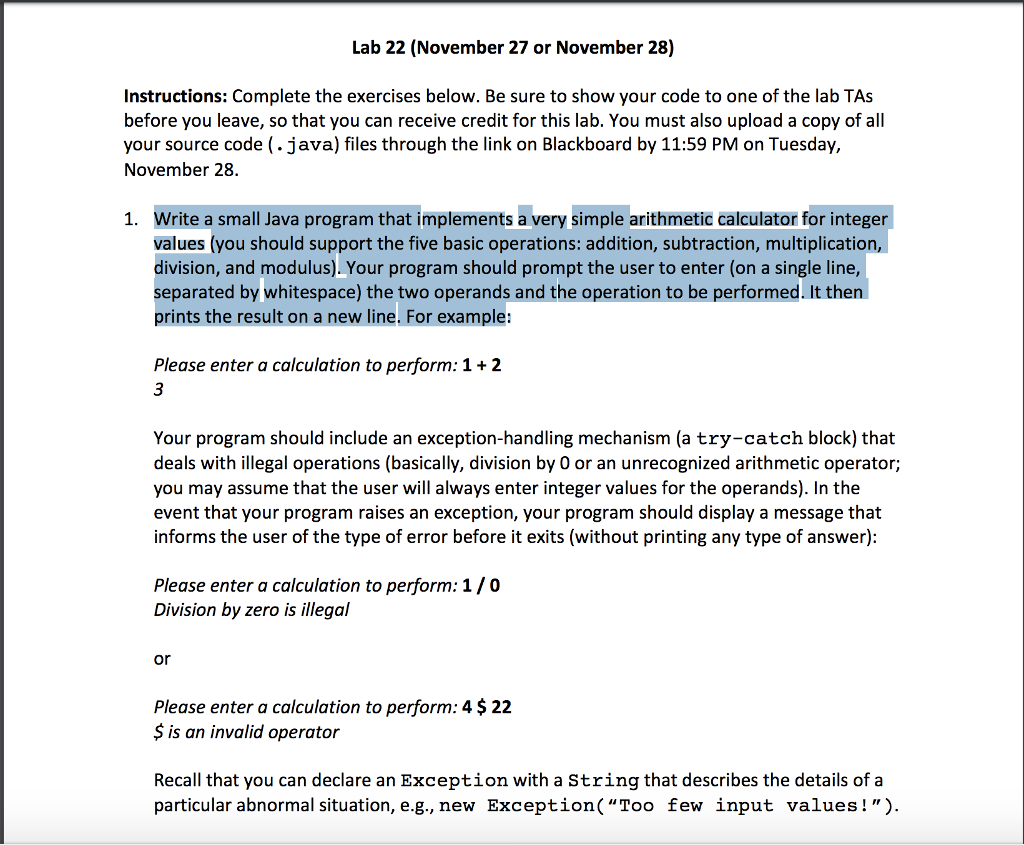 Solved Lab 22 (November 27 or November 28) Instructions: | Chegg.com