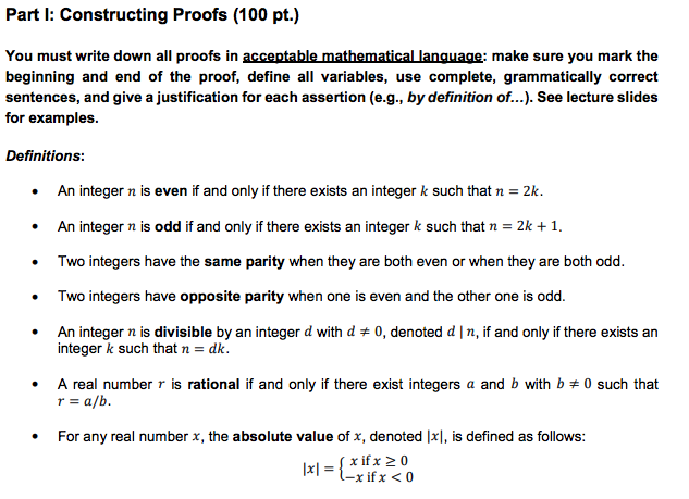 Solved Part l: Constructing Proofs (100 pt.) bagiingand end | Chegg.com