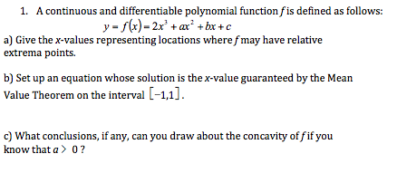 Solved A continuous and differentiable polynomial | Chegg.com