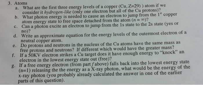 Solved What are the first three energy levels of a copper | Chegg.com
