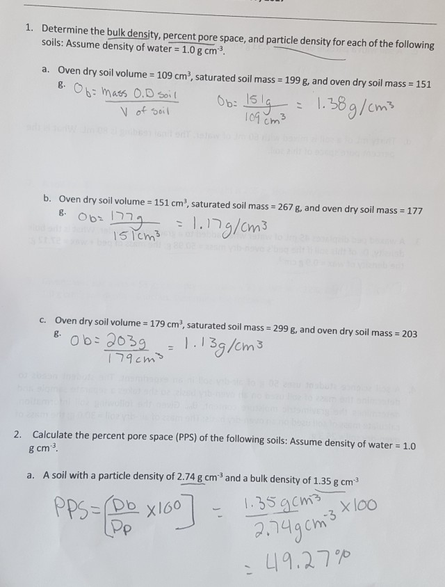 Solved 1. Determine the bulk density, percent pore space, | Chegg.com