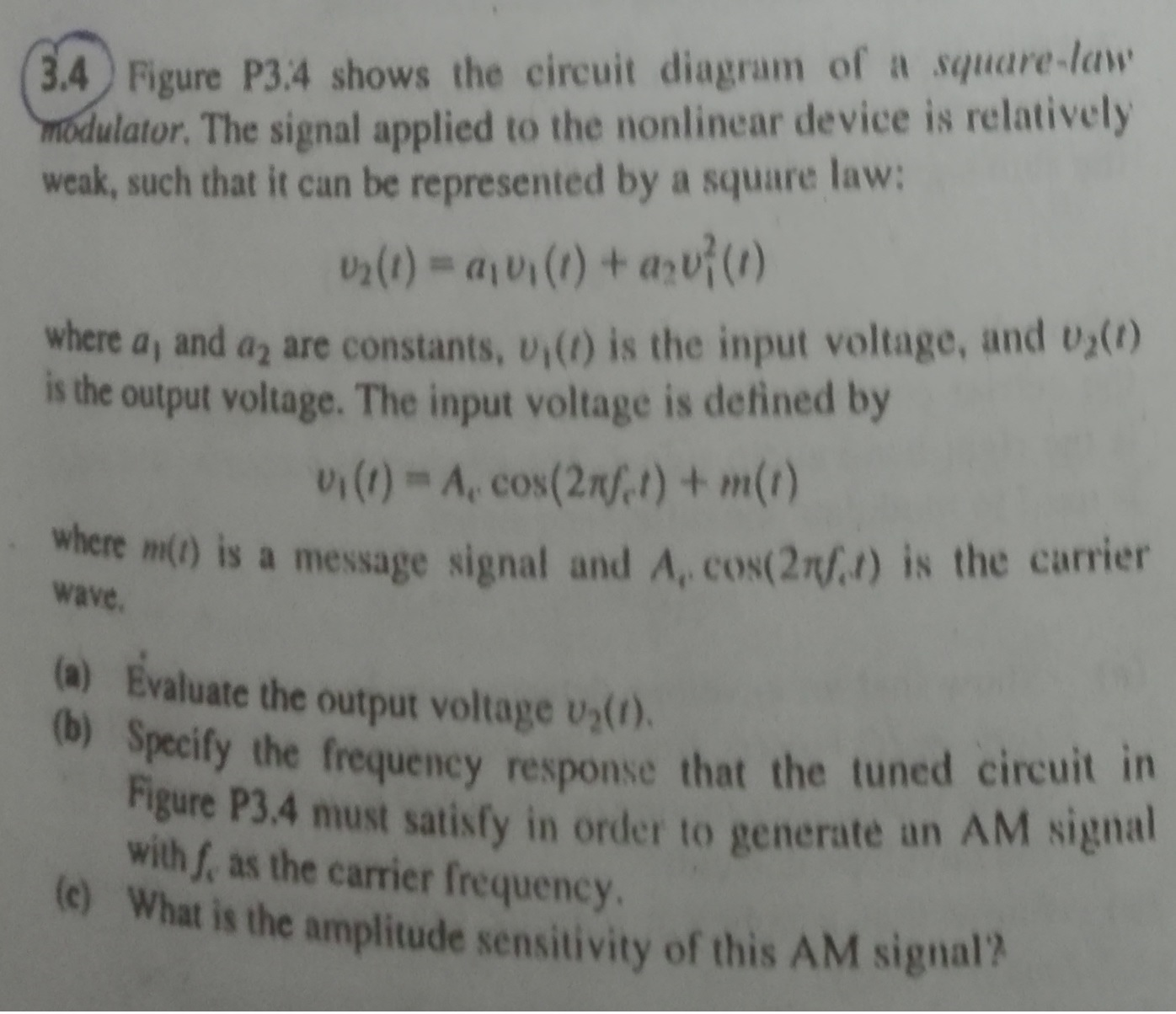 Figure P3.4 shows the circuit diagram of a square-law | Chegg.com
