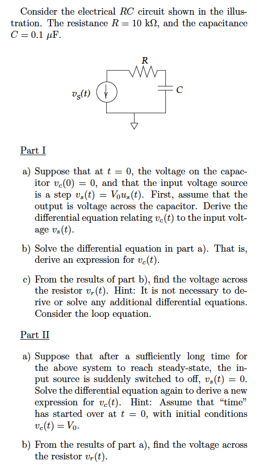 Solved Consider the electrical RC circuit shown in the | Chegg.com