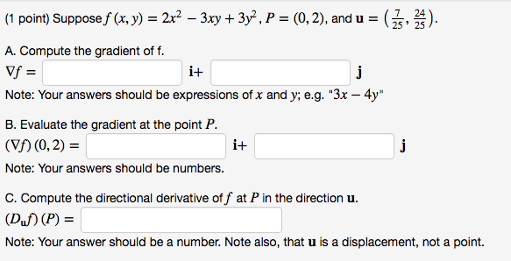 Solved Suppose f(x, y) = 2x^2 - 3 xy + 3y^2, P = (0, 2), and | Chegg.com