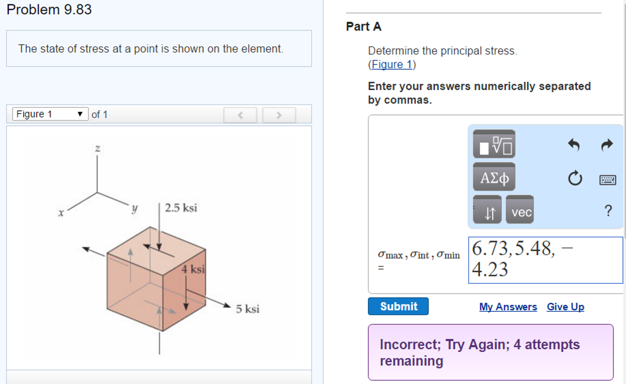 Solved The state of stress at a point is shown on the | Chegg.com