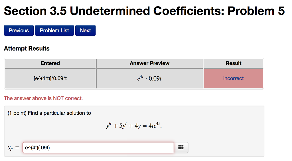 Solved Section 3.5 Undetermined Coefficients: Problem 5 | Chegg.com
