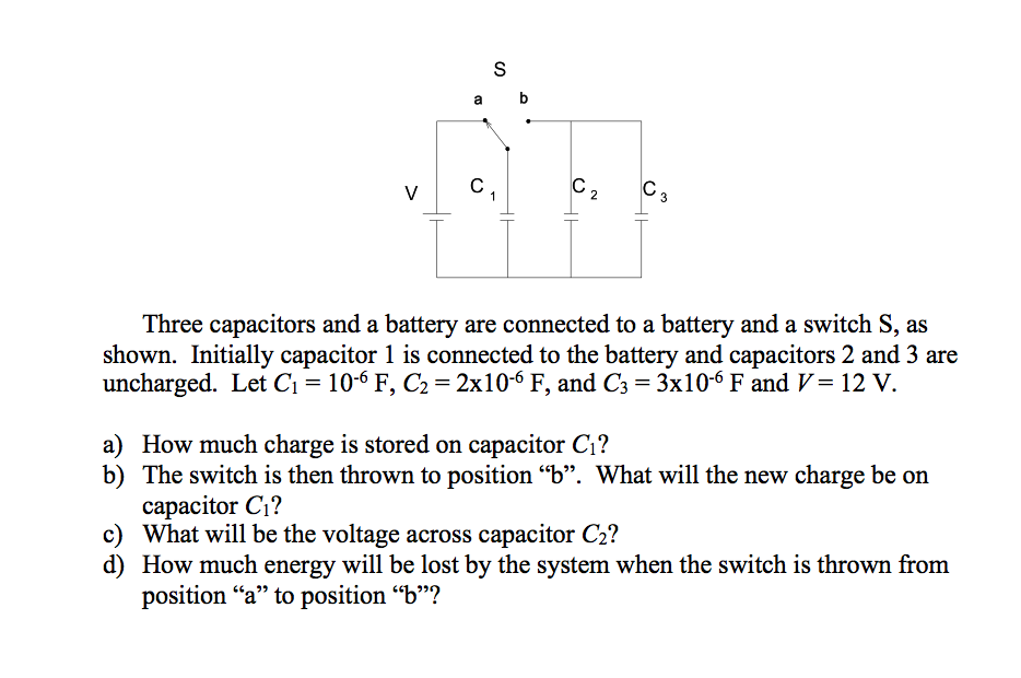 Solved Three capacitors and a battery are connected to a | Chegg.com