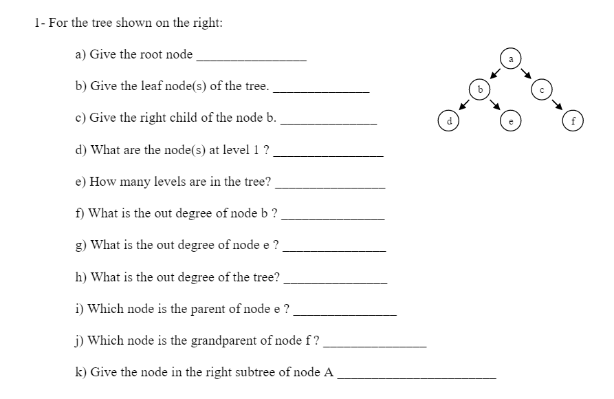 Solved For the tree shown on the right: a) Give the root | Chegg.com