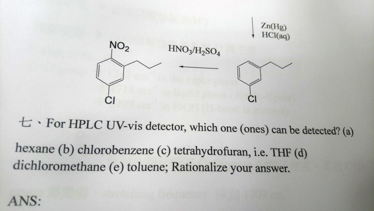 Solved Zn(Hg) HCl(aq) NO2 HNO3/H2SO4 Cl Cl 七、For HPLC UV-vis | Chegg.com