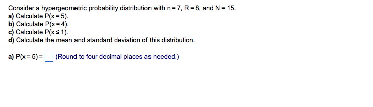 Solved Consider a hypergeometric probability distribution | Chegg.com