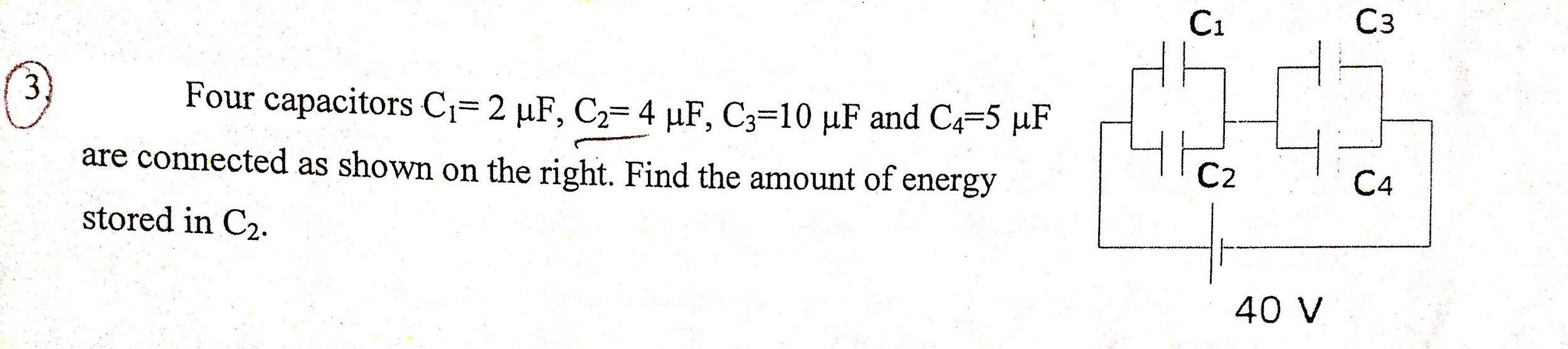 Solved Four capacitors C1= 2 muF, C2= 4 muF, C3=10 muF and | Chegg.com
