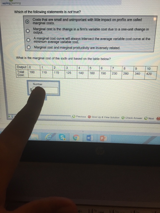 Solved what is the marginal cost of the sixth unit based on | Chegg.com
