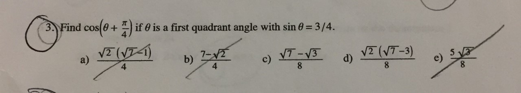 Solved Find cos (theta + pi/4) if theta is a first quadrant | Chegg.com