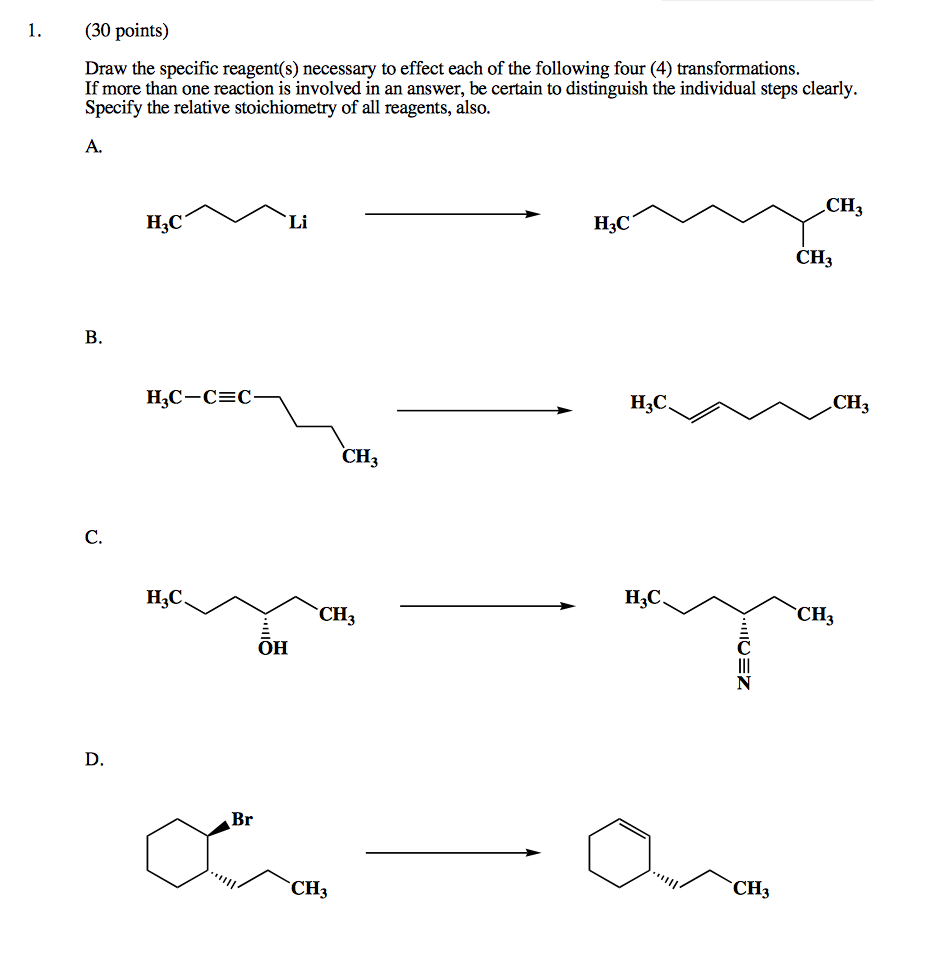 Solved 1.(30 points) Draw the specific reagent(s) necessary | Chegg.com