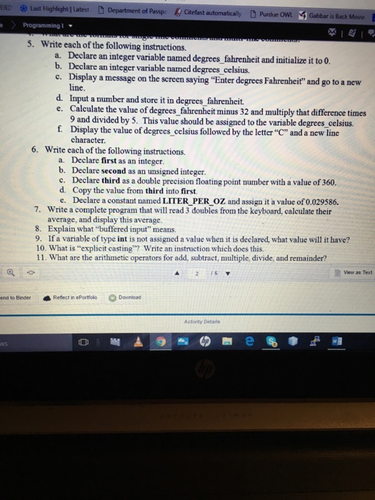 Solved Write each of the following instructions. Declare an | Chegg.com