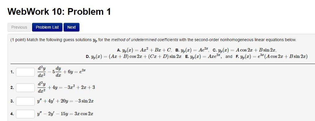 Solved Match The Following Guess Solutions Y p For The Chegg solved-match-the-following-guess-solutions-y-p-for-the-chegg