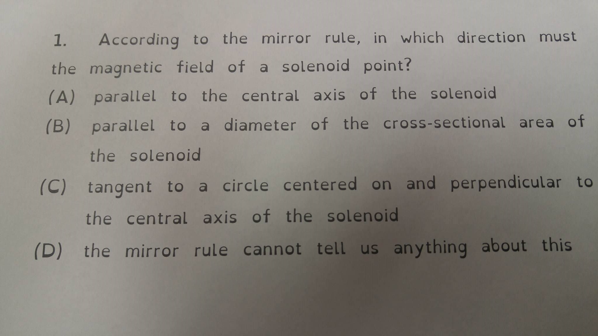 Solved According to the mirror rule, in which direction must | Chegg.com