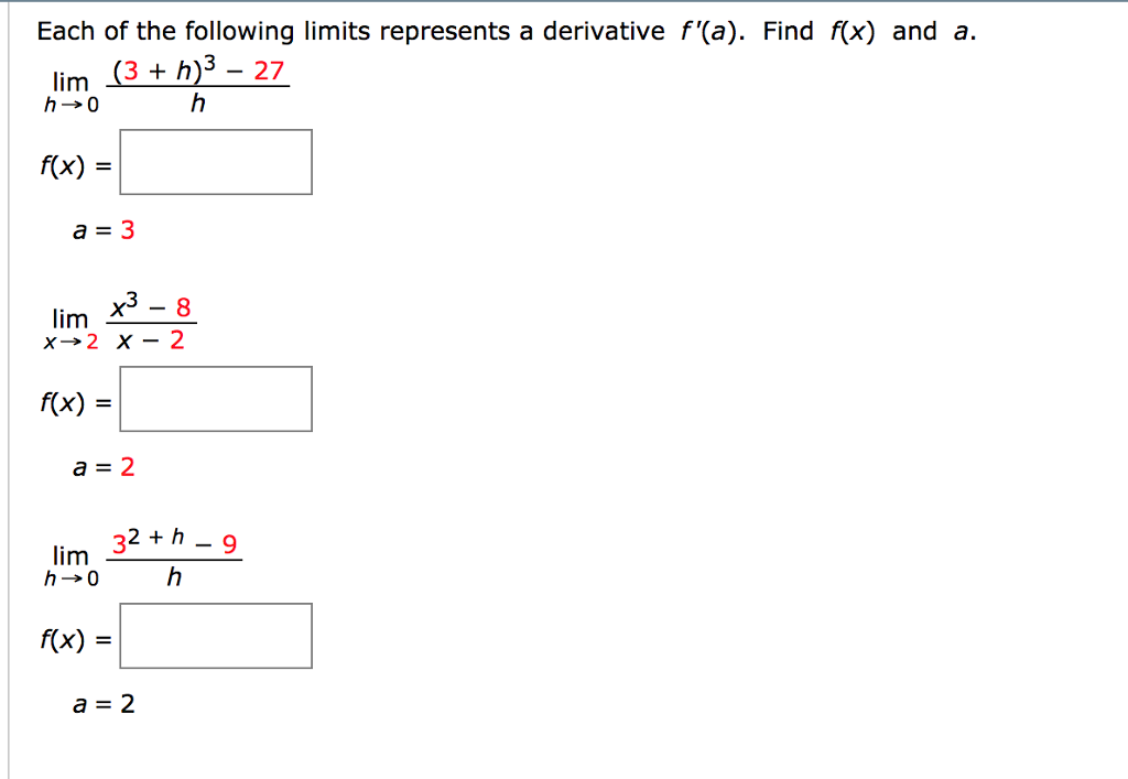 Solved Each of the following limits represents a derivative | Chegg.com