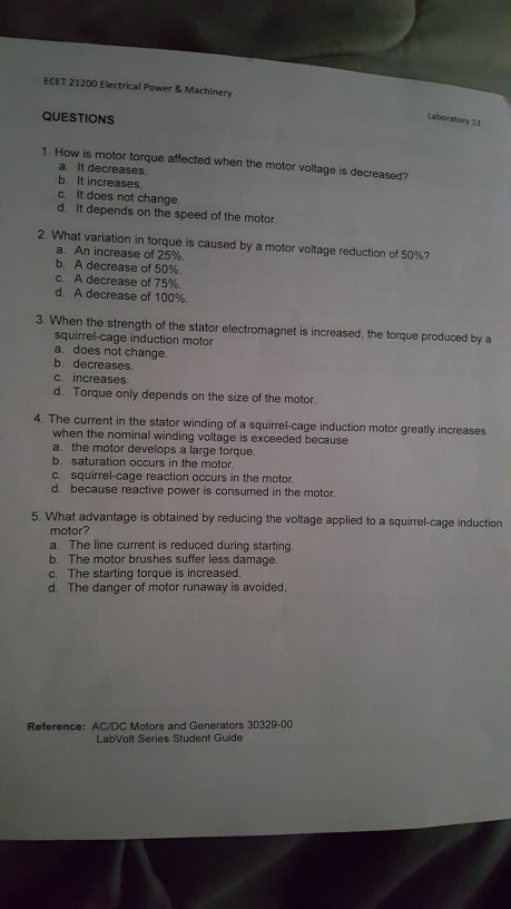 Solved ECET 21200 Electrical Power & Machinery QUESTIONS 1. | Chegg.com