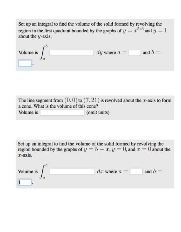 Solved Set up an integral to find the volume of the solid | Chegg.com