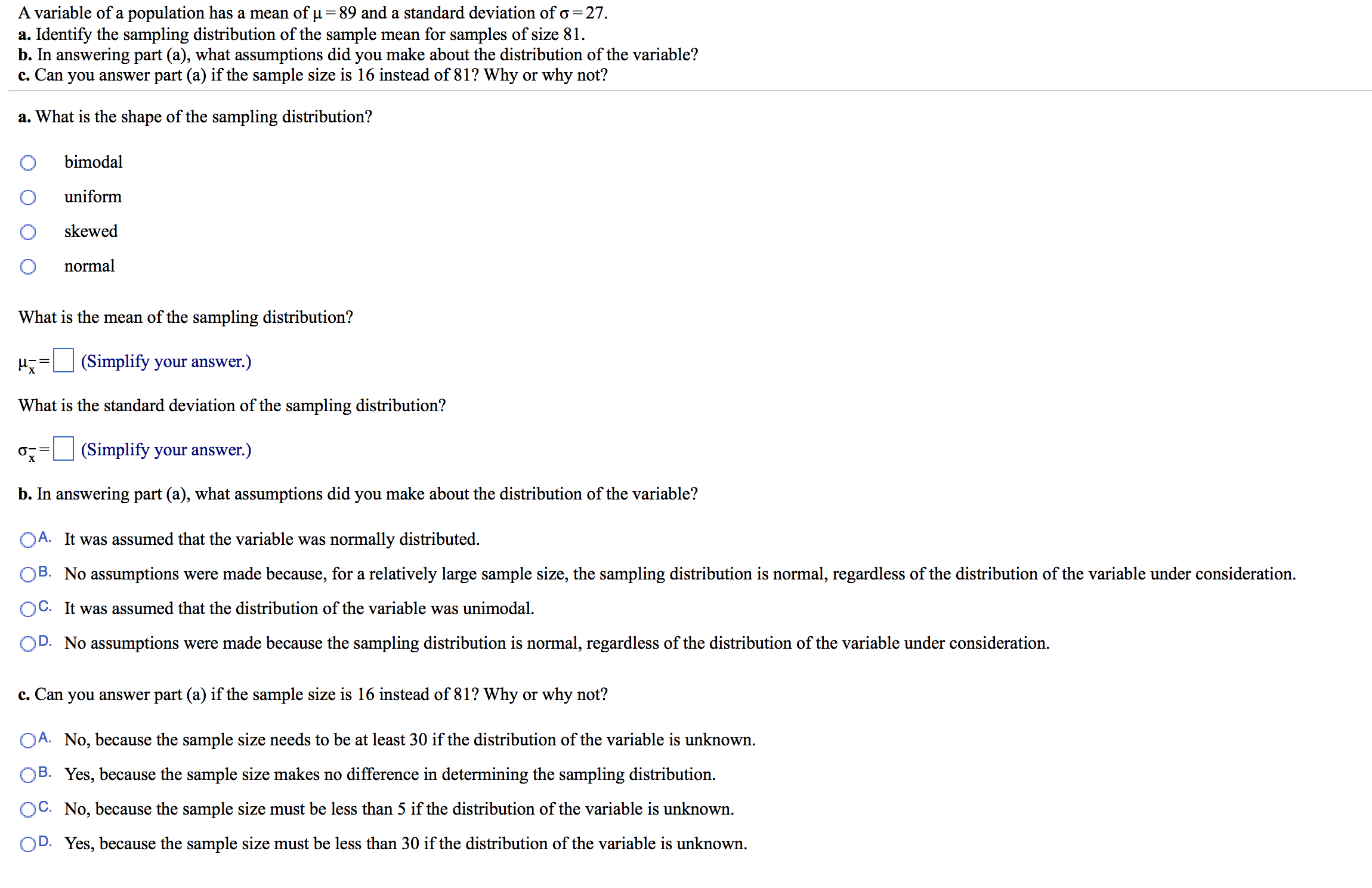 Solved variable of a population has a mean of mu= 89 and a | Chegg.com