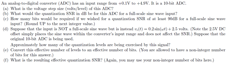 Solved An Analog To Digital Converter Adc Has An Input 