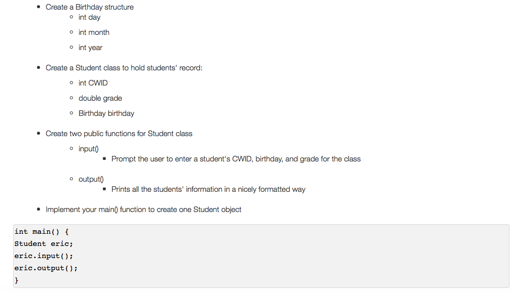 Solved Create a Birthday structure o int day o nt month o | Chegg.com