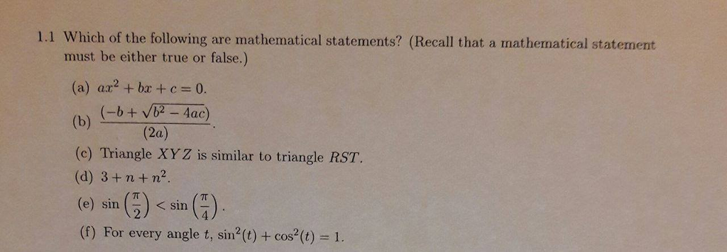 Solved Which of the following are mathematical statements? | Chegg.com