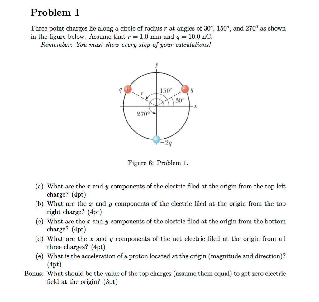 Solved Problem 1 Three point charges lie along a circle of | Chegg.com