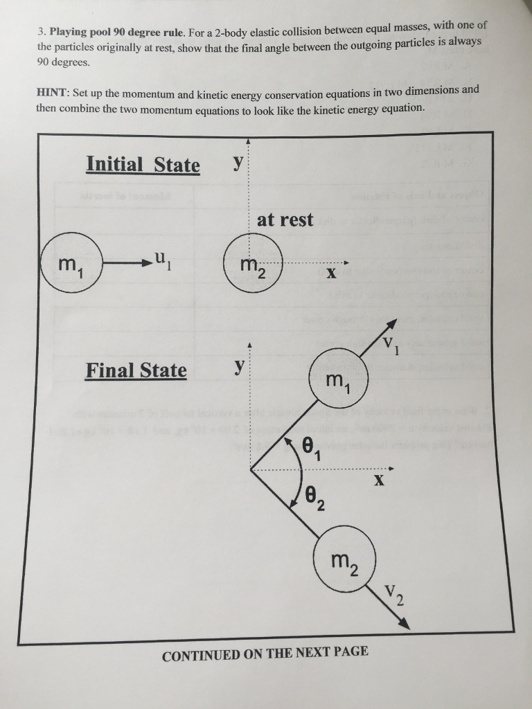 Solved For a 2-body elastic collision between equal masses, | Chegg.com