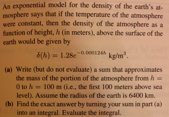 Solved An exponential model for the density of the earth's | Chegg.com