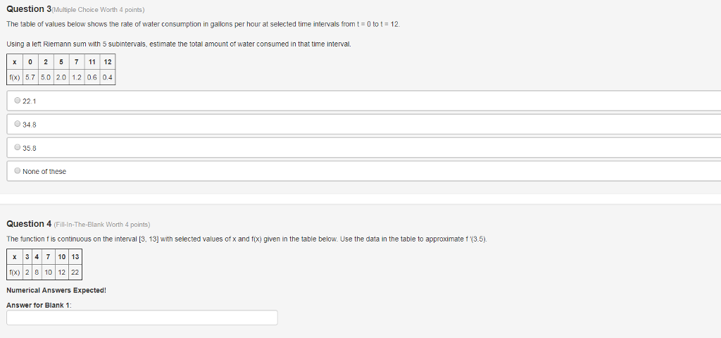 Solved Question 3(Multiple Choice Worth 4 points) The table | Chegg.com