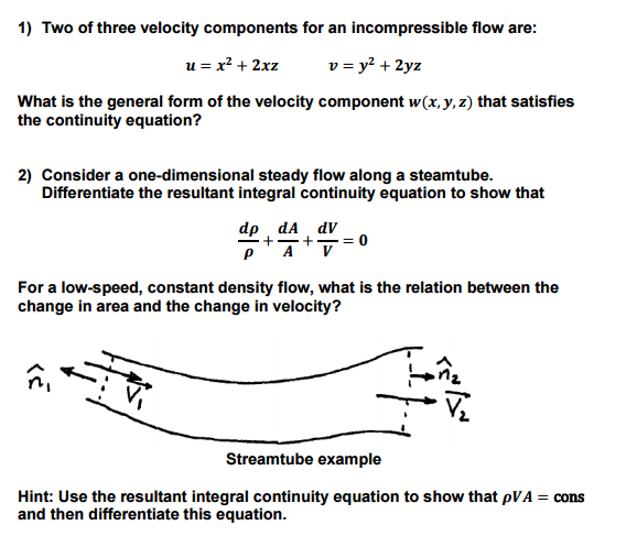 1) Two of three velocity components for an | Chegg.com