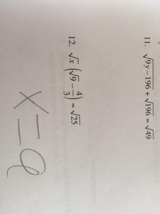 Solved Root 9y - 196 + root 196 = 196 root 49 Root x (root 9 | Chegg.com