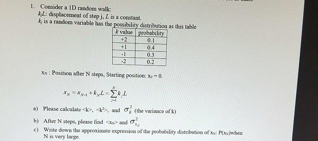 Solved 1. Consider a 1D random walk kL: displacement of step | Chegg.com